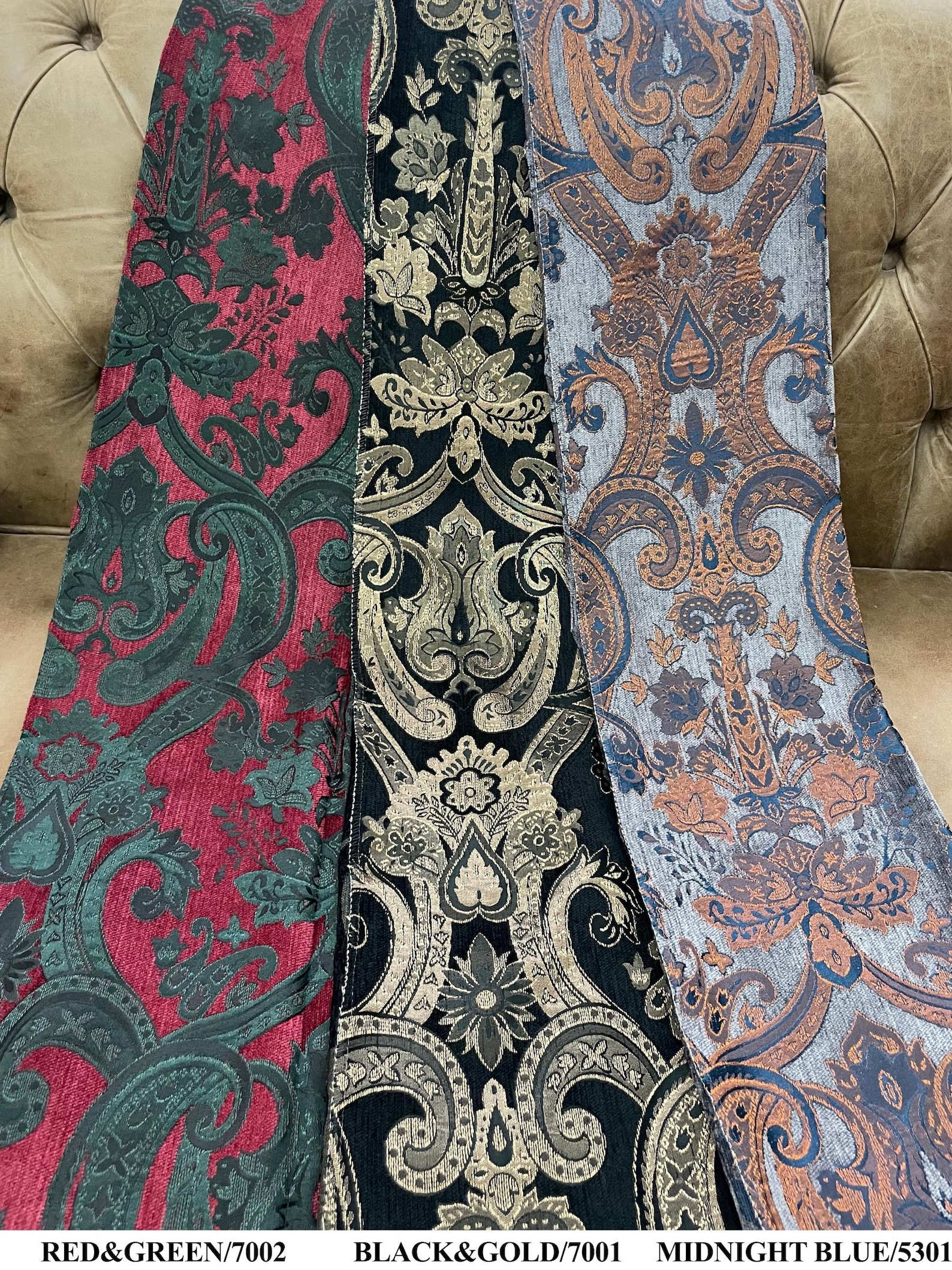Victorian Navy Blue Damask Curtains, Custom Size Luxury Curtains for ...