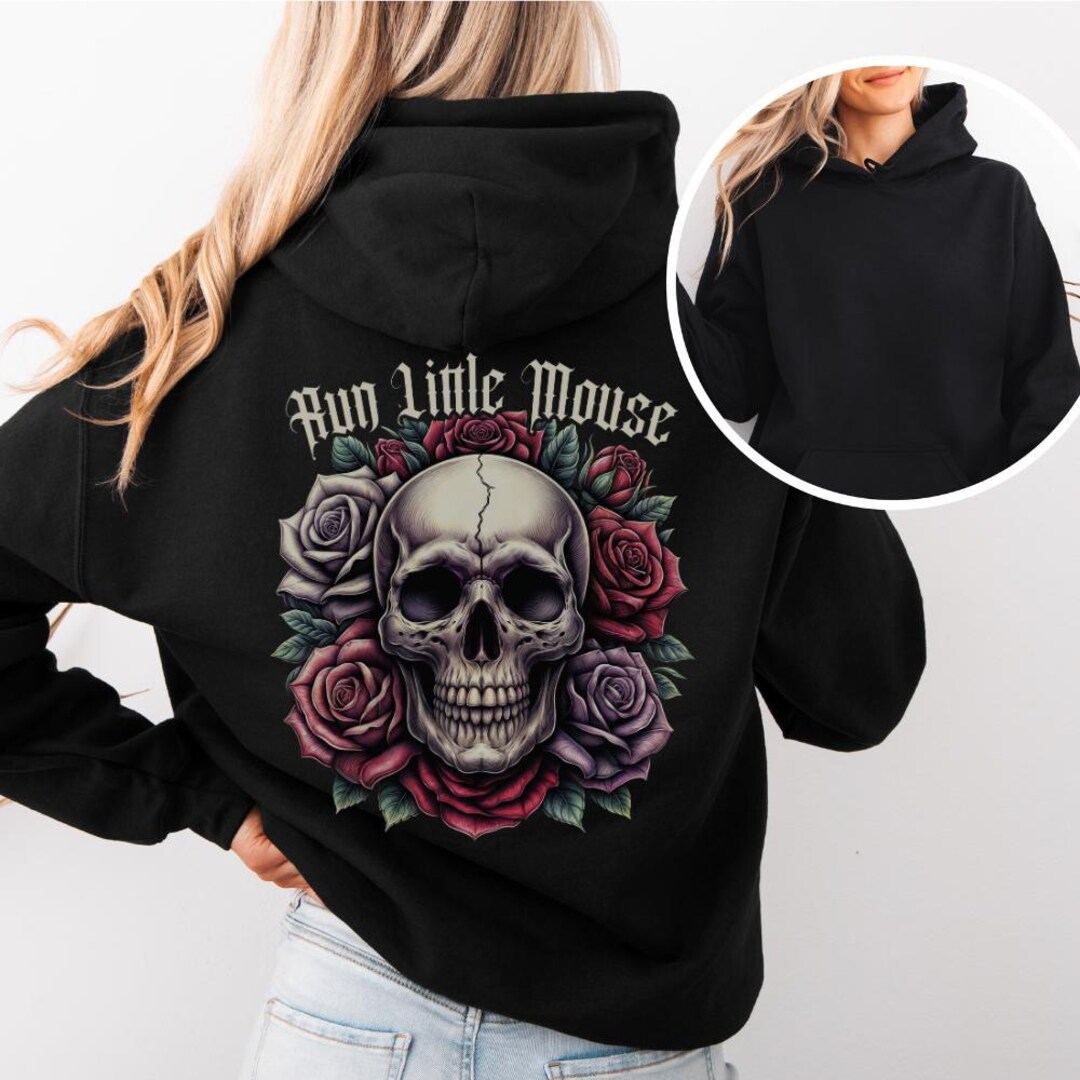 Run Little Mouse Hoodie Skull With Roses Hoodie Hooded Sweatshirt ...