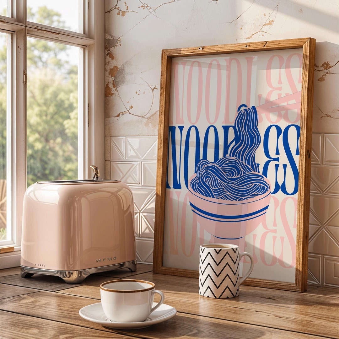 Noodles, Funky Kitchen Print, Food Prints, Retro Print, Framed Art or ...