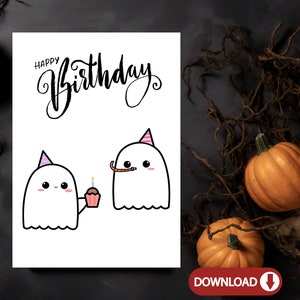 Ghosts Party Birthday Card | 7x5" Digital Greeting Card Printable ...