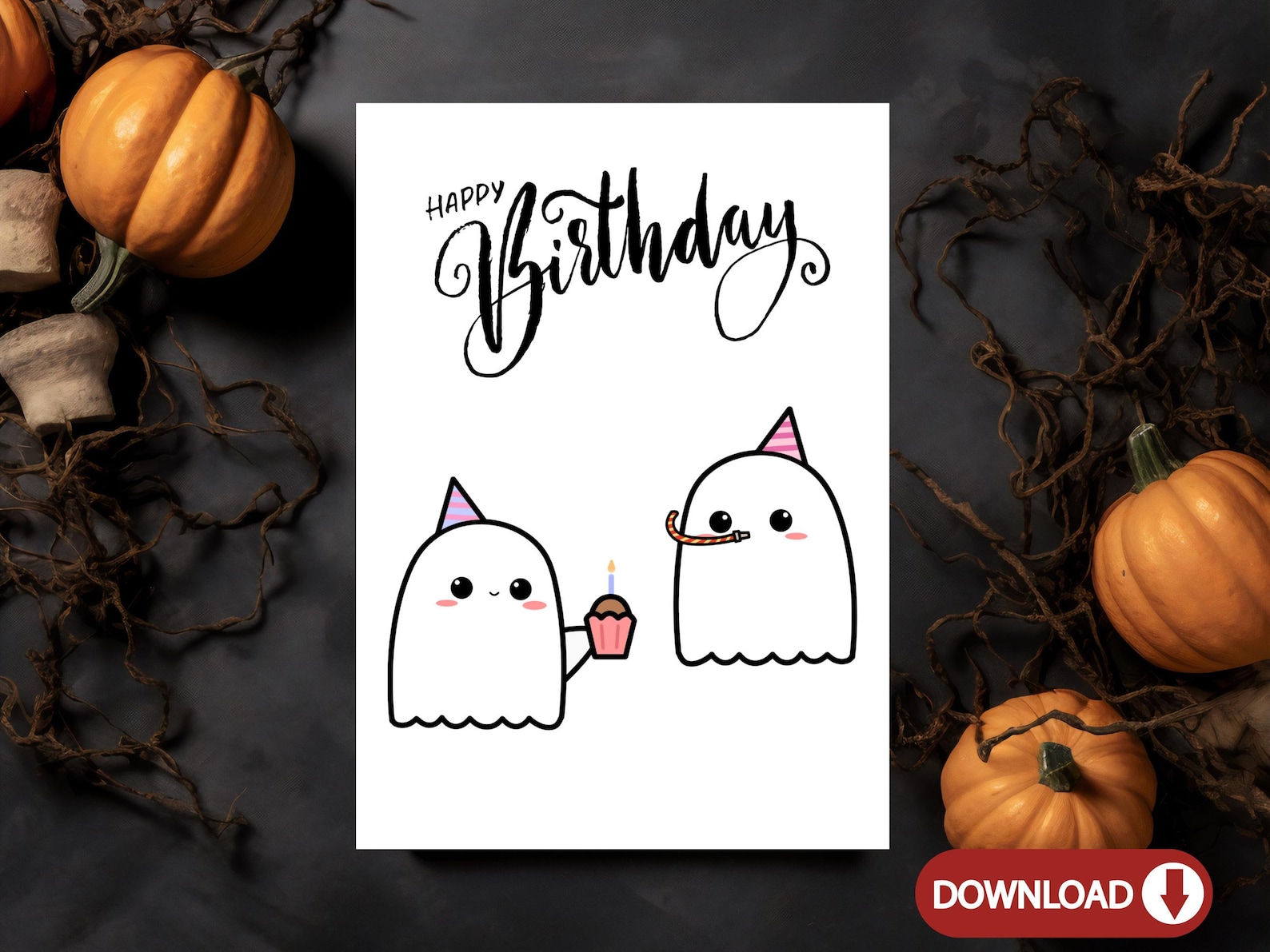 Ghosts Party Birthday Card | 7x5" Digital Greeting Card Printable ...