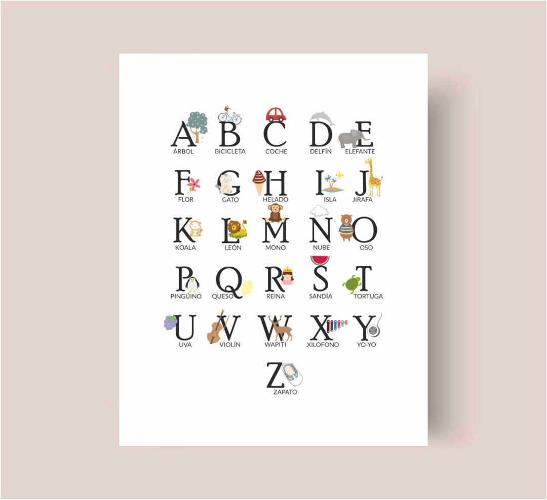 SPANISH ALPHABET Kids Room Printable Poster Nursery Alphabet Spanish ...