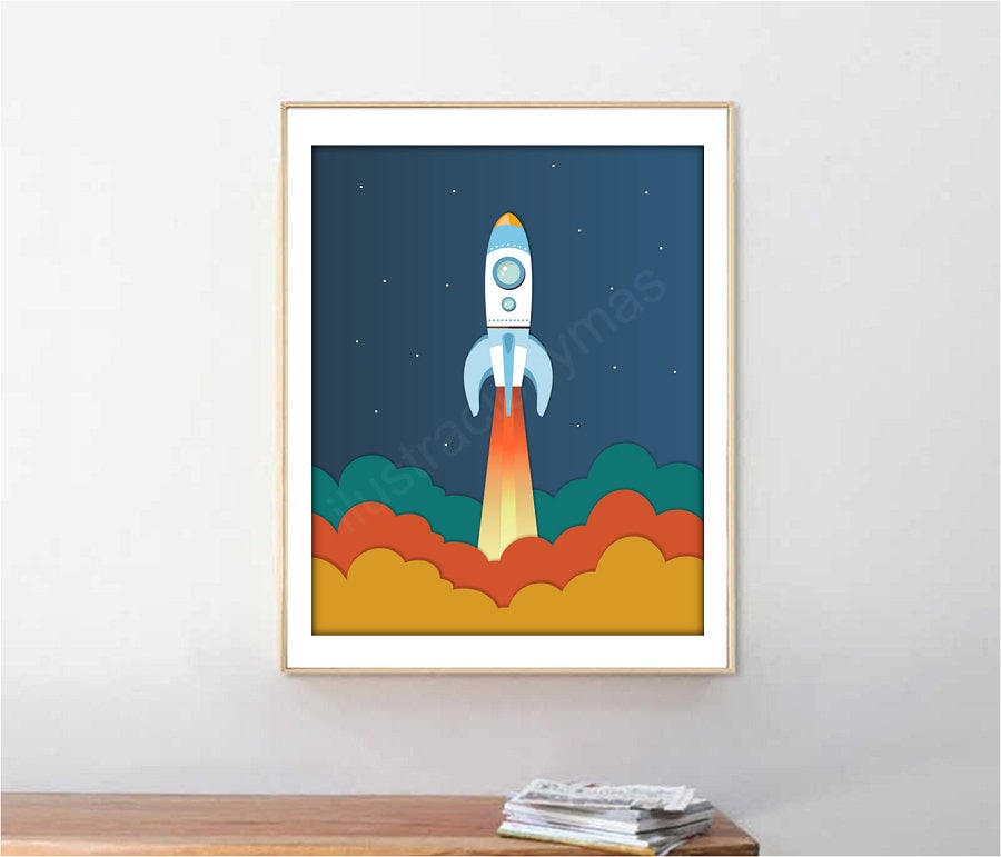 NURSERY ROCKET Rocket Poster Printable Instant Download Outer Space ...