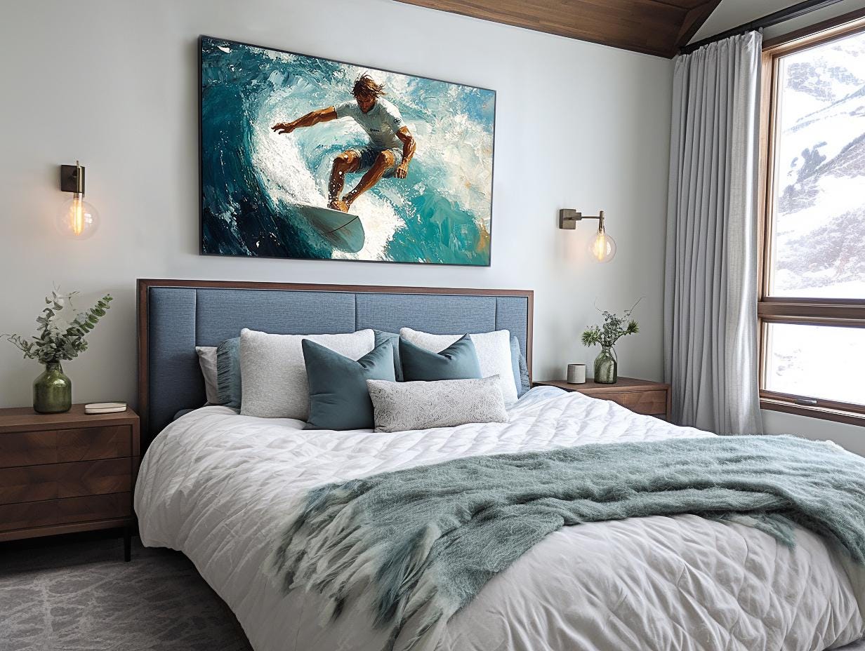 Large Surf Art Sports Blue Ocean Waves Painting Canvas,original Surfing ...