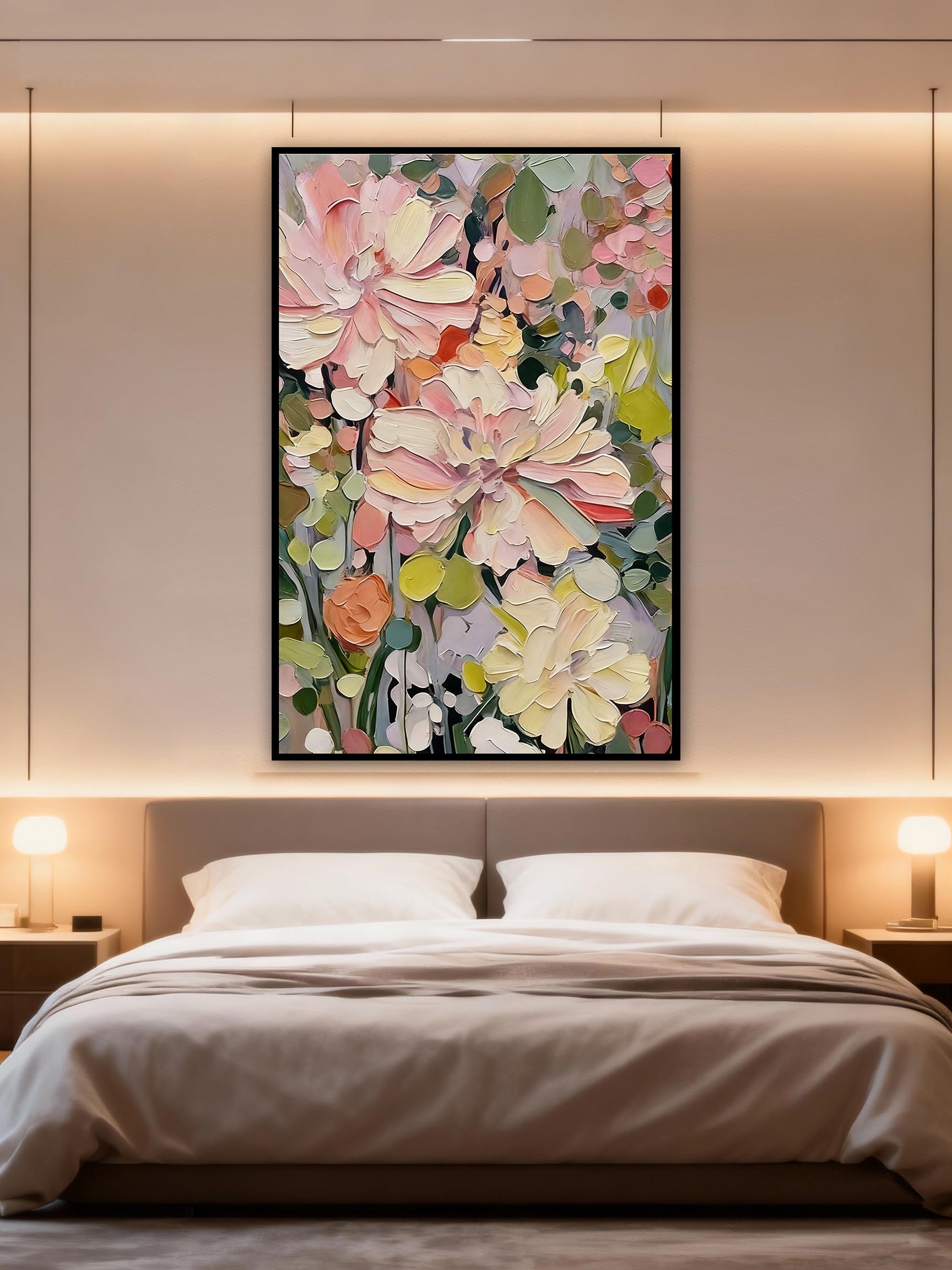 Large Thick Floral Oil Paintings, Hand-painted Peony Flower Canvas Room ...