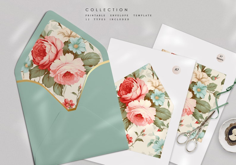 Vintage Flowers Envelope Liner Template, Envelope Liner, Printable ...