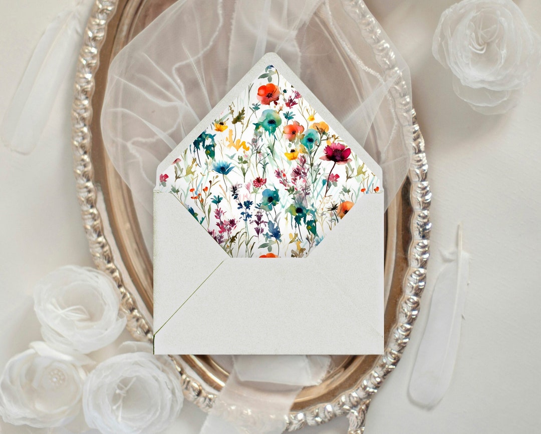 Wildflower Envelope Liner Template, Printable Wedding Invitation ...