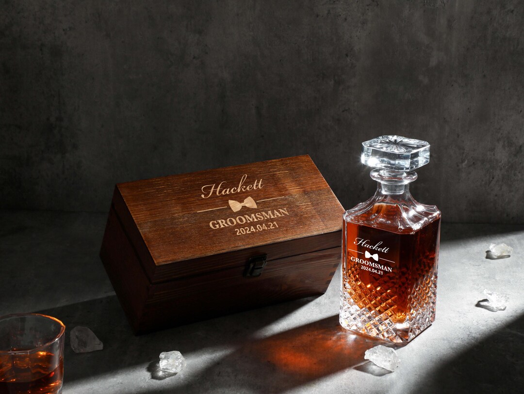 Custom Decanter Set With Brown Wood Box, Personalized Whiskey Set for ...