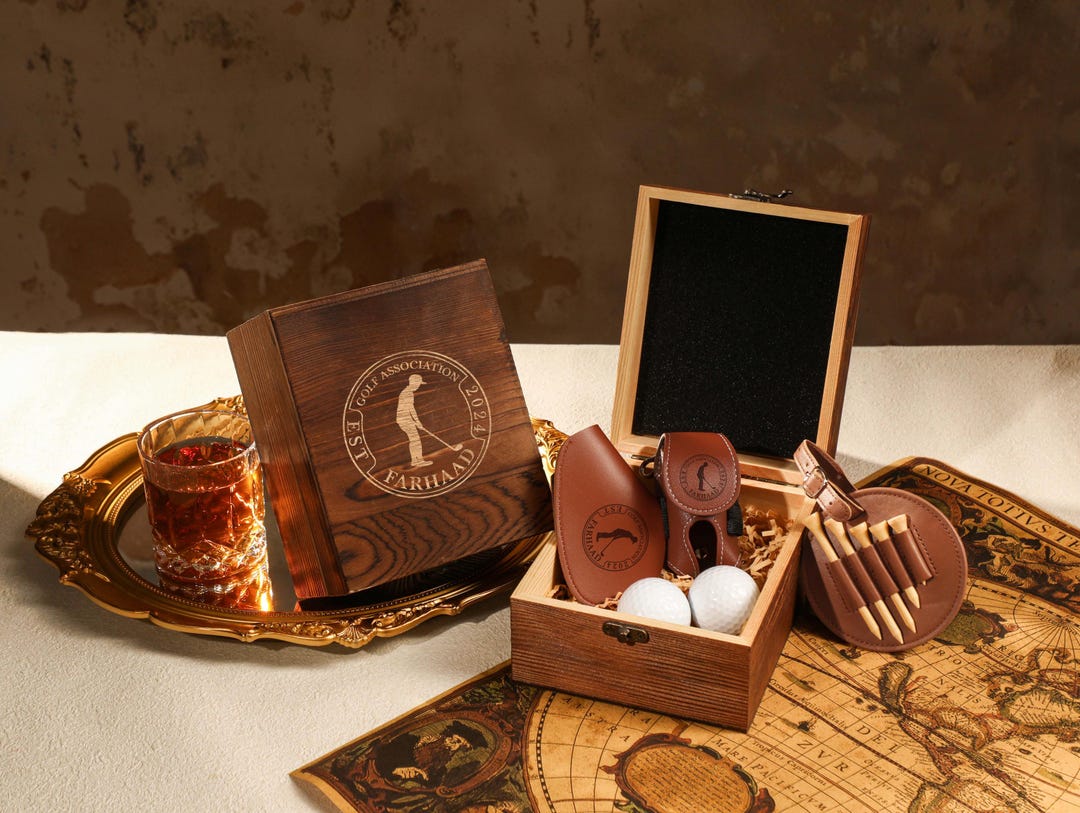 Personalized Golf Gift Set With Wooden Box, Golfer Gift, Gift for Dad ...