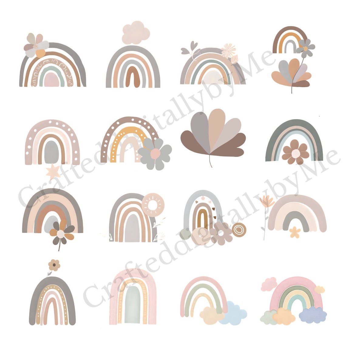 Boho Rainbows Clipart SVG, Beige Rainbow PNG Bundle, Baby Kids Nursery ...
