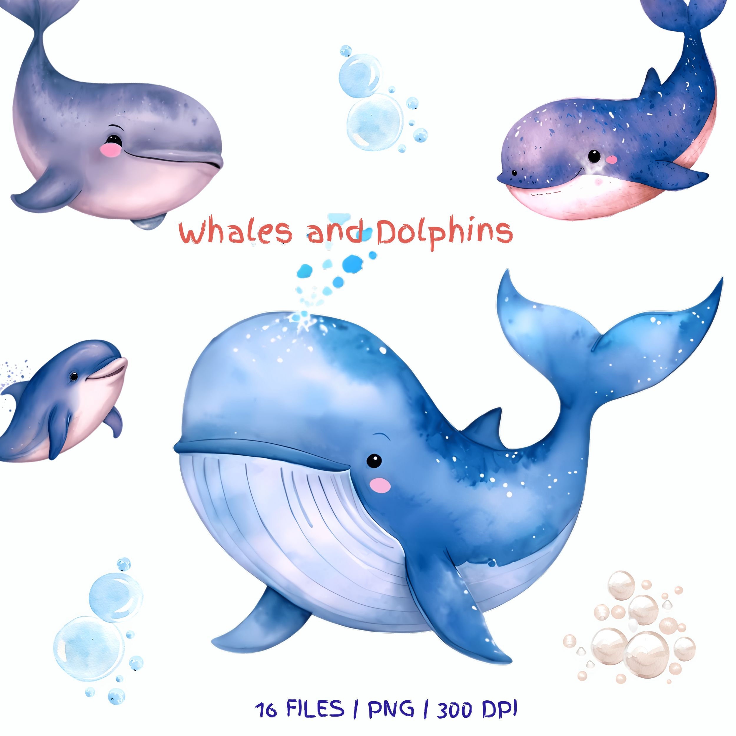 Whale Pngs, Dolphin Sea Animal, Fish Clipart, Undersea Watercolor Clip ...