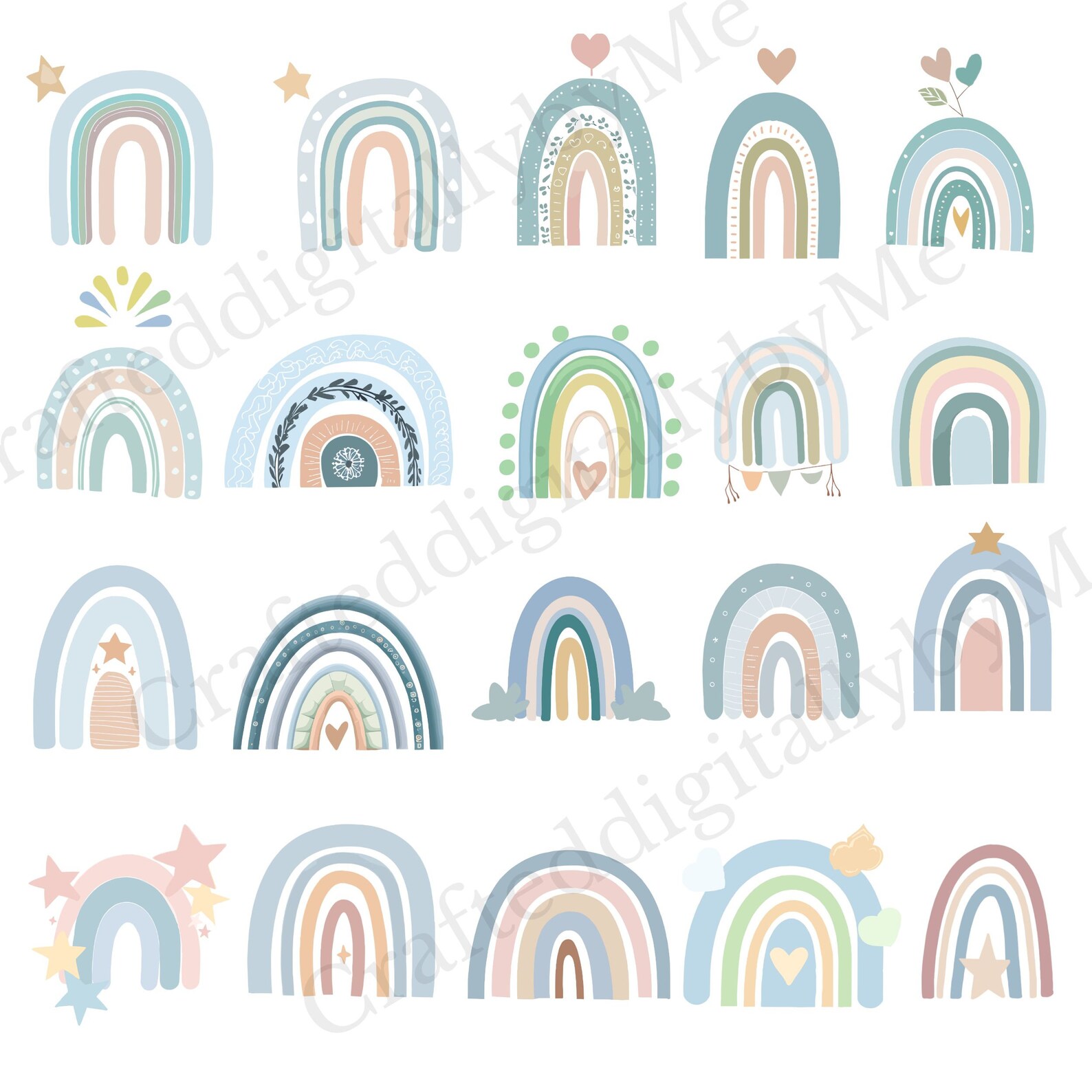 Boho Rainbows Clipart SVG, Pastel Blue & Beige Rainbow PNG, Baby ...