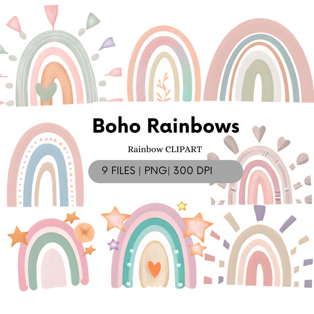 Boho Baby Rainbow Clipart, Rainbow PNG Bundle, Baby & Kids Nursery Clip ...