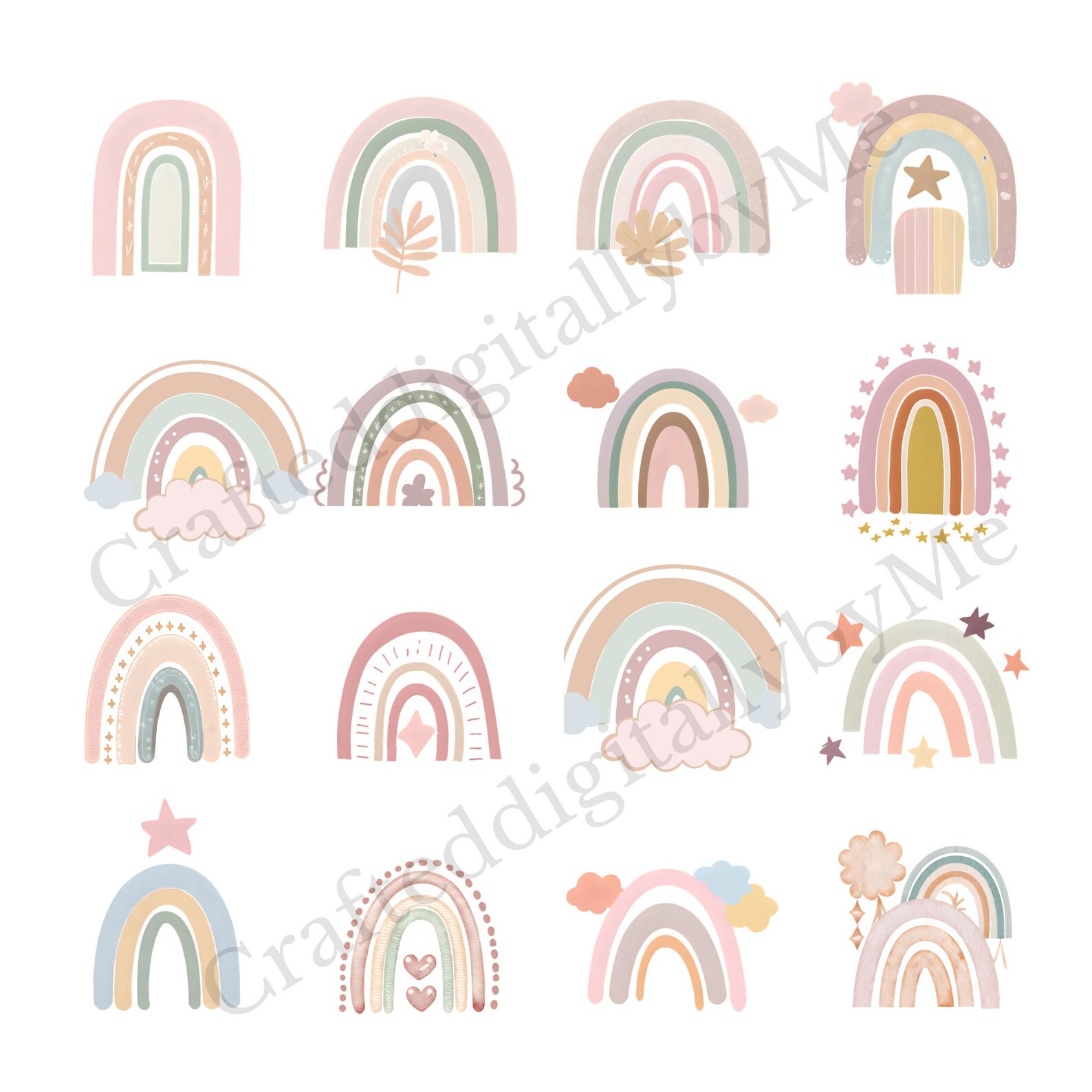 Boho Rainbows Clipart SVG, Beige Rainbow PNG Bundle, Baby Kids Nursery ...