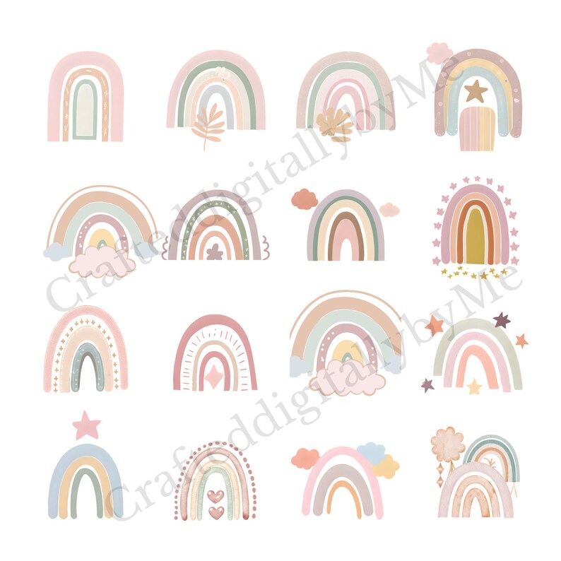 Boho Rainbows Clipart SVG, Beige Rainbow PNG Bundle, Baby Kids Nursery ...