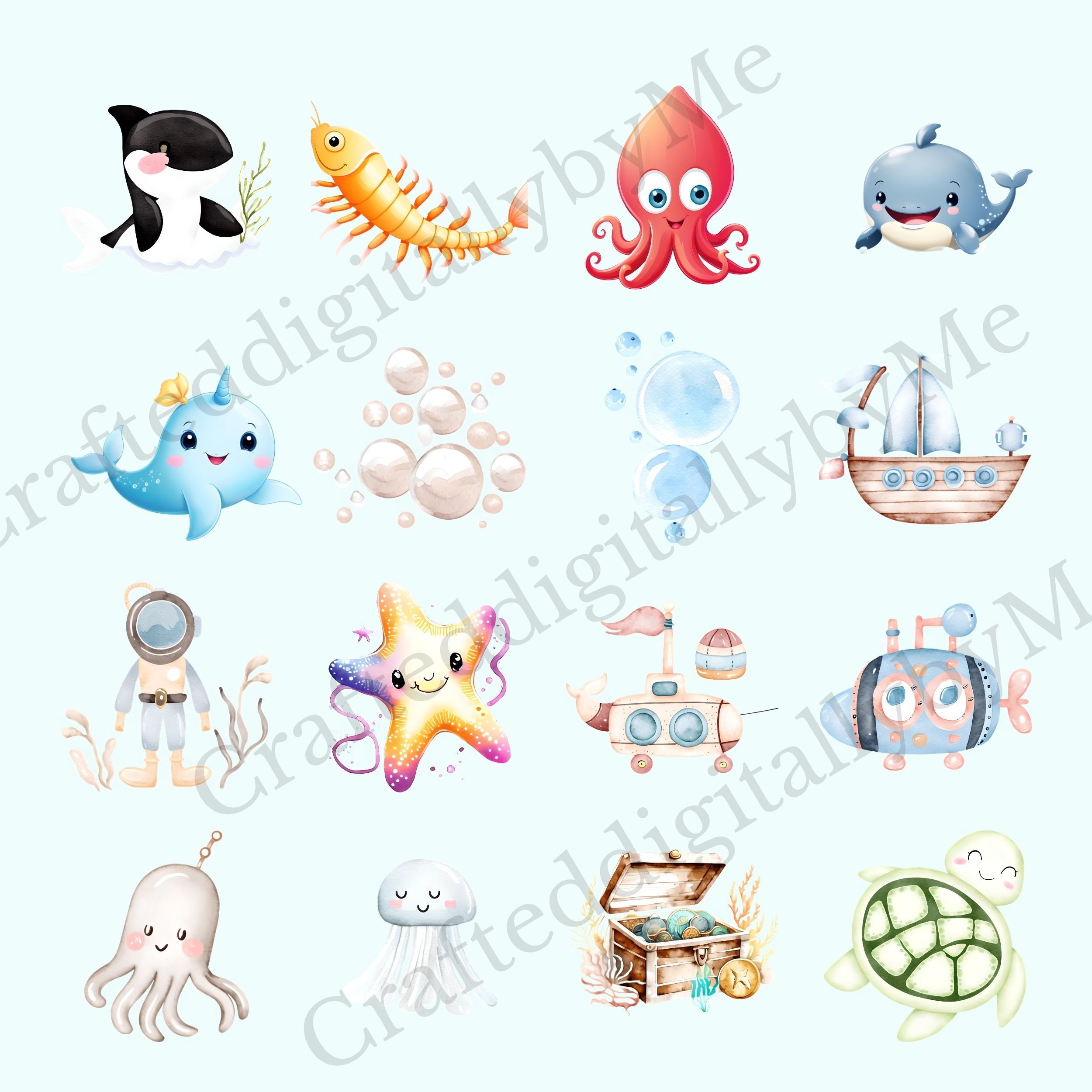 Fish Clipart, Undersea Watercolor Clip Art, Dolphin Sea Animal, Whale ...