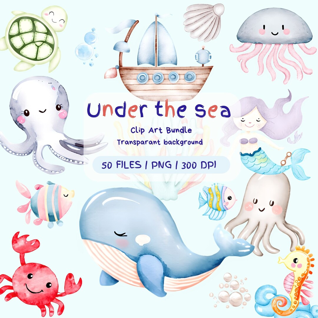 Fish Clipart, Undersea Watercolor Clip Art, Dolphin Sea Animal, Whale ...