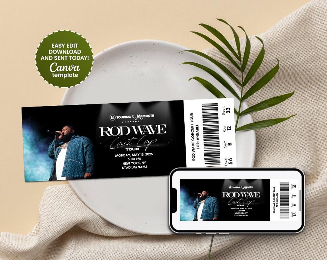 Rod Wave Last Lap Tour Ticket, Personalized Concert Keepsake, Editable ...
