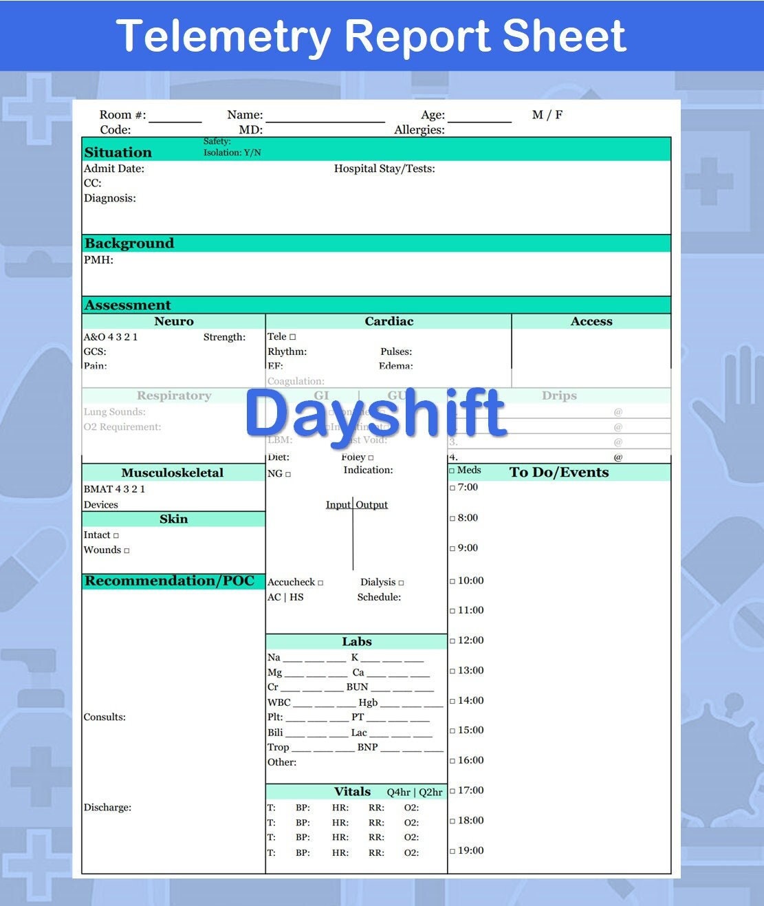 SBAR Telemetry Report Sheet dayshift - Etsy