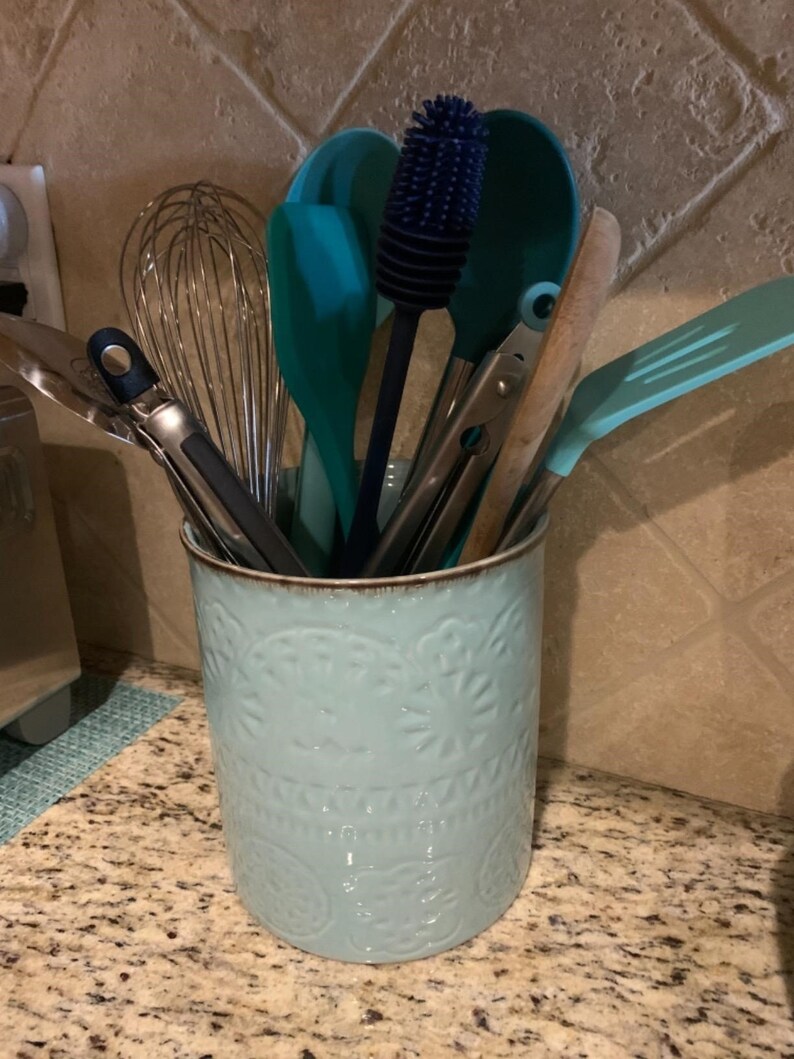 Ceramic Kitchen Utensil Holder for Countertop Organizer Turquoise Color ...