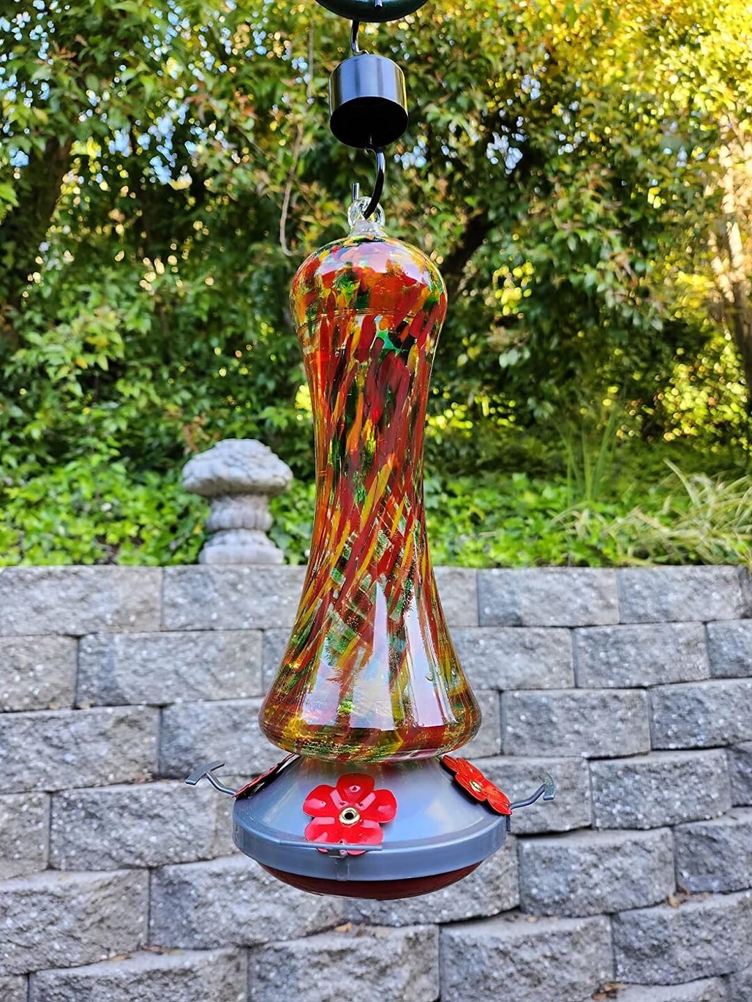 Orange Window Hanging Glass Hummingbird Feeder With Ant Moat 4 Feeding ...