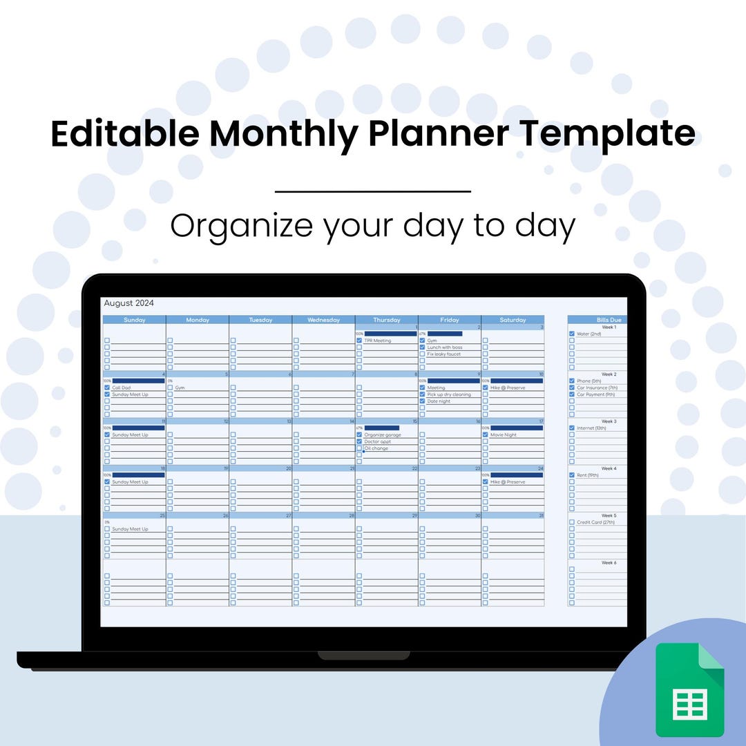 2025 Planner 2025 Calendar Google Sheets Monthly Calendar Monthly ...