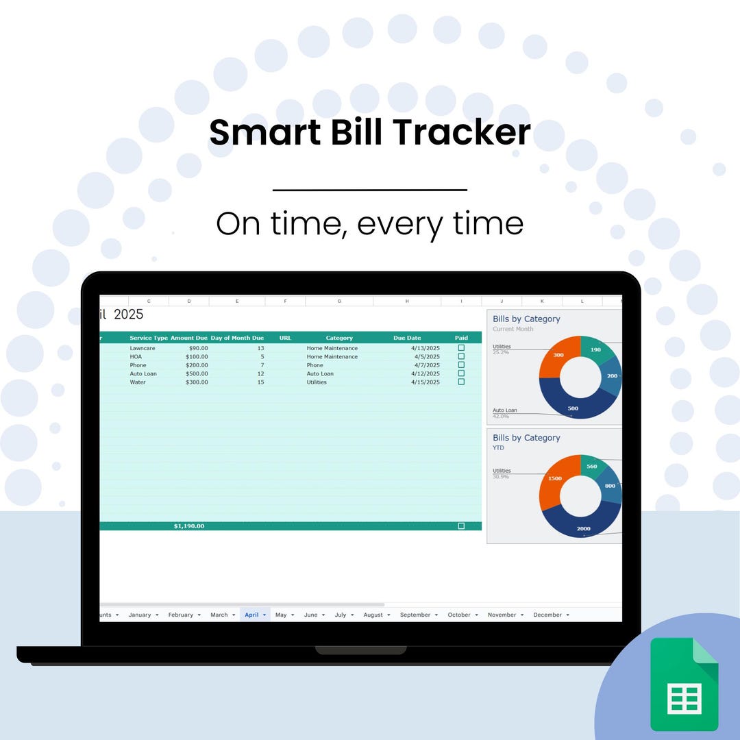 Smart Bill Tracker | Monthly Bill Spreadsheet | Monthly Bill Tracker ...