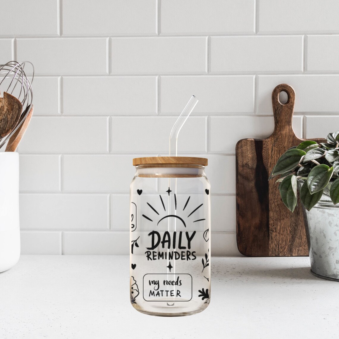 Daily Motivation Glass Tumbler With Straw and Lid, Cute Cup Beer Can ...