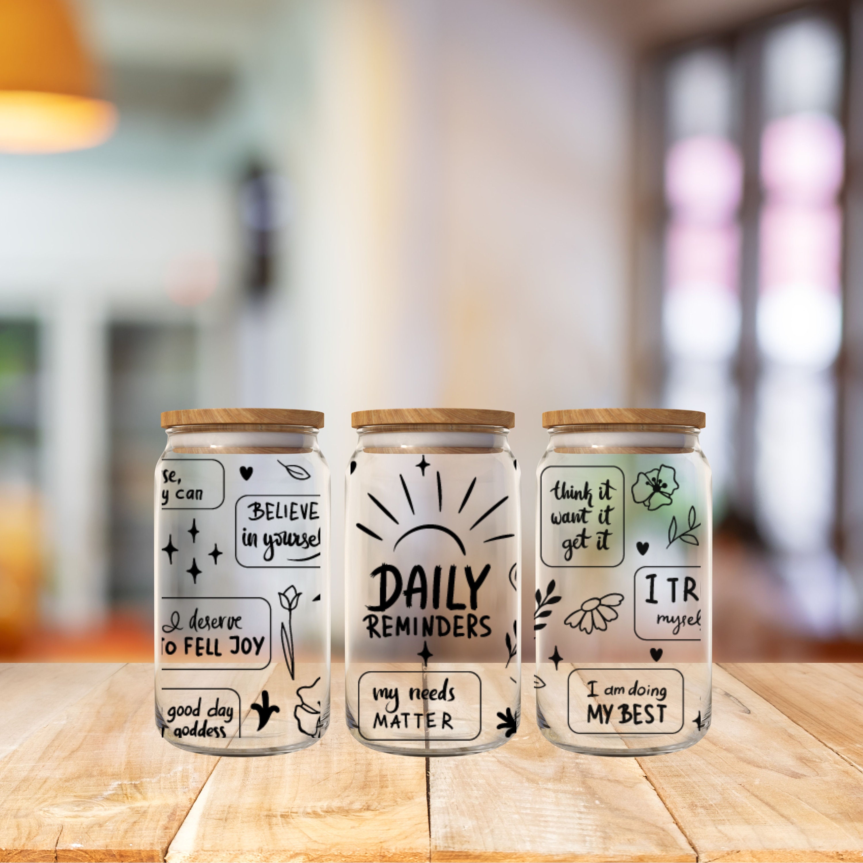 Daily Motivation Glass Tumbler With Straw and Lid, Cute Cup Beer Can ...