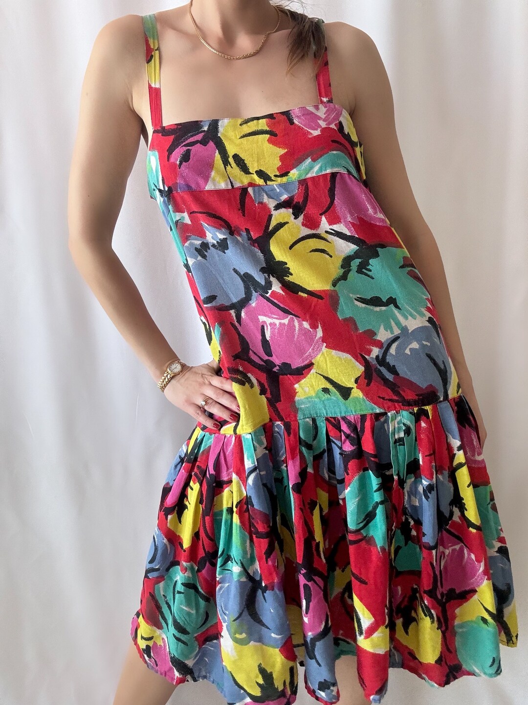 1970s MIC MAC Saint Tropez French Multicolored Pleated Floral Dress - Etsy