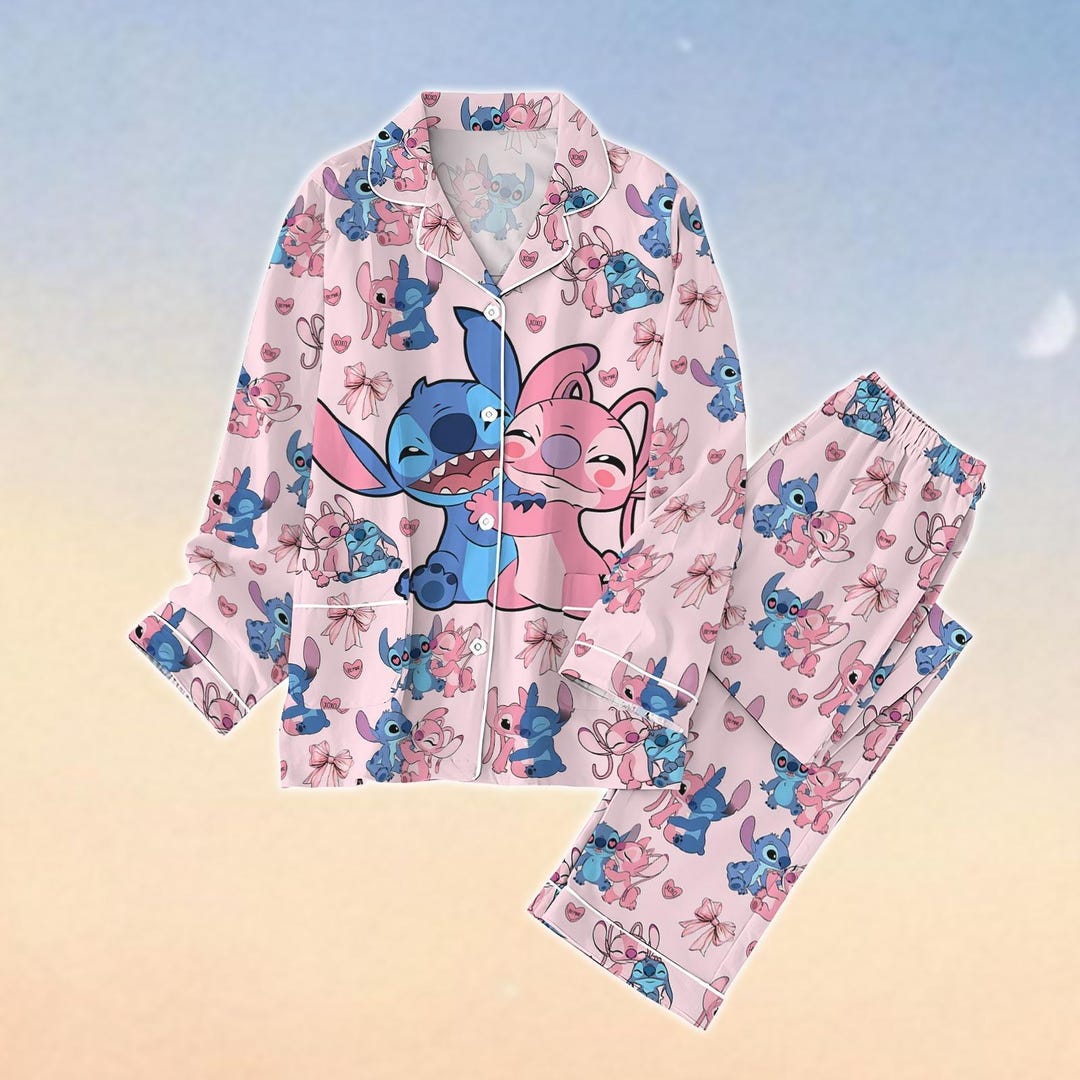 Stitch and Angel Pajamas Set, Disney Trip Shirt, Ohana Means Family Tee ...