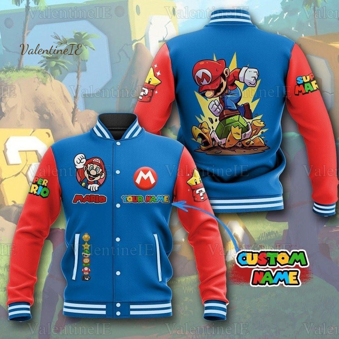Custom Mario Baseball Jacket, Super Mario Jacket, Mario Streetwear ...