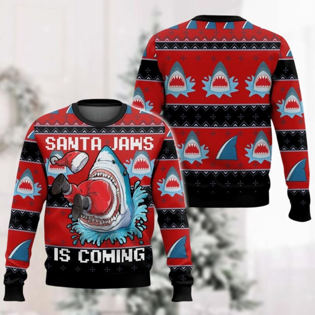 Jaws and Santa Claus Ugly Christmas Sweater, Vintage Movie Shirt, Funny ...
