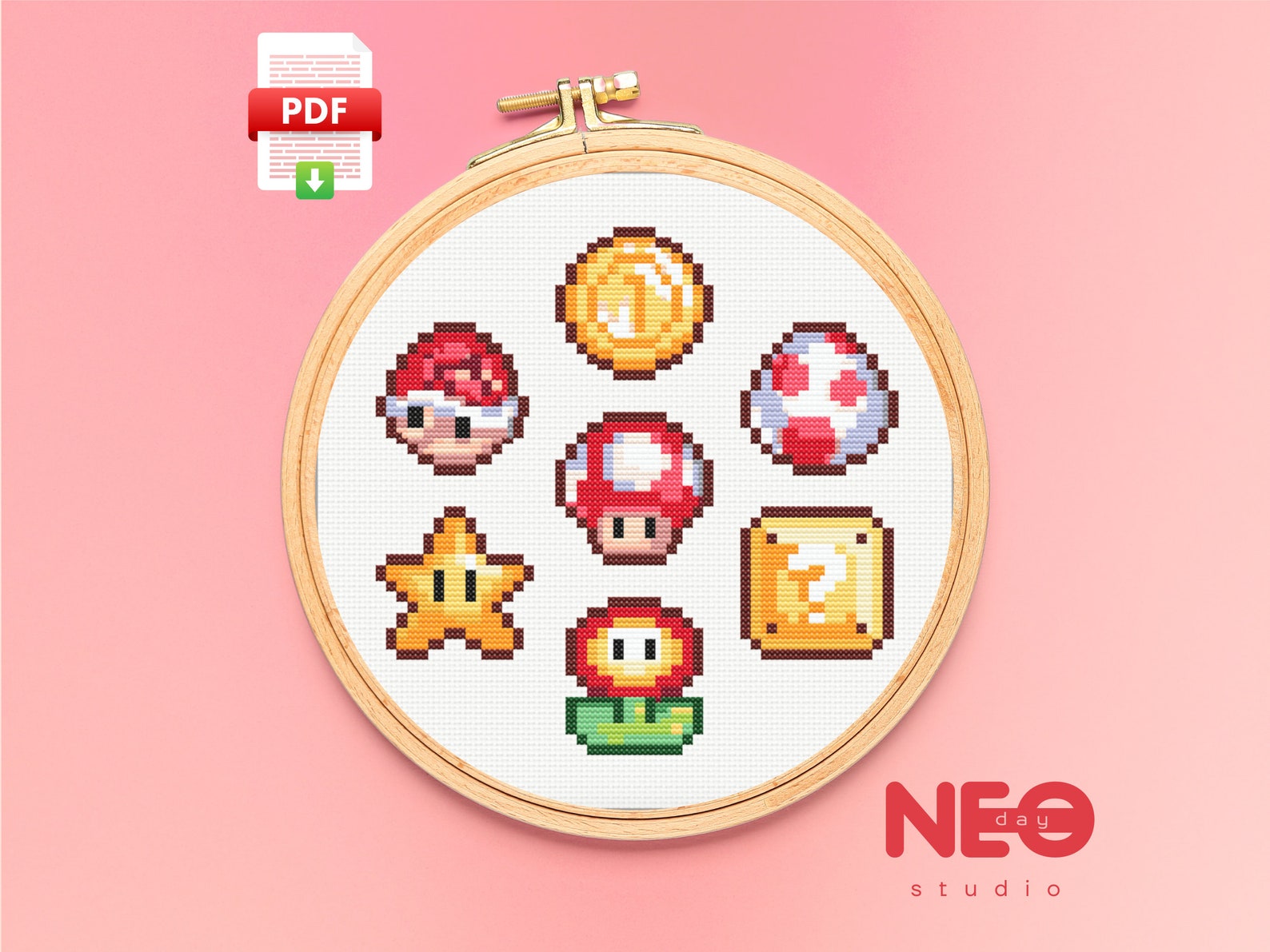 Mario Power up Cross Stitch Pattern PDF Downloadable Video Game Super ...