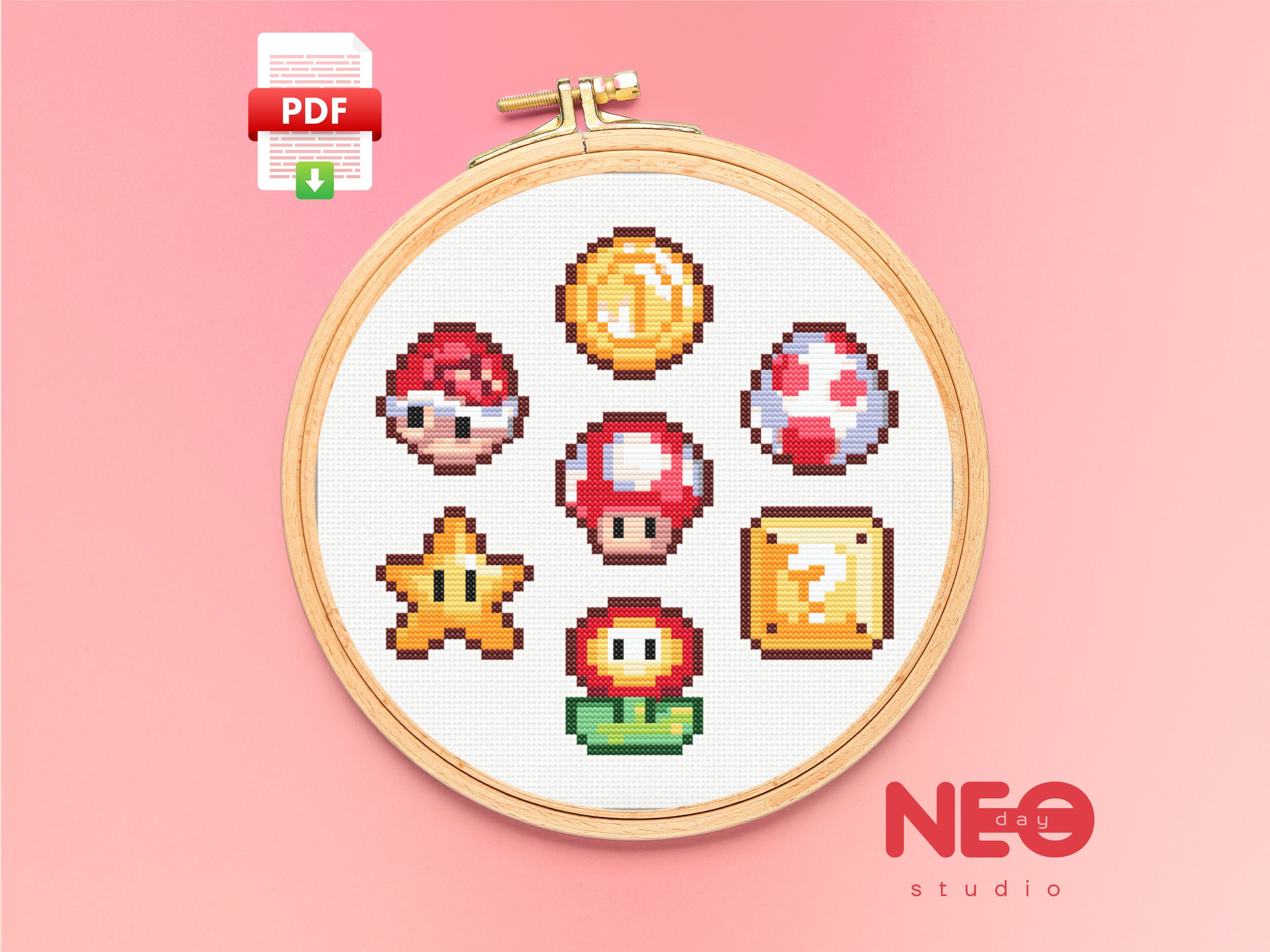 Mario Power up Cross Stitch Pattern PDF Downloadable Video Game Super ...