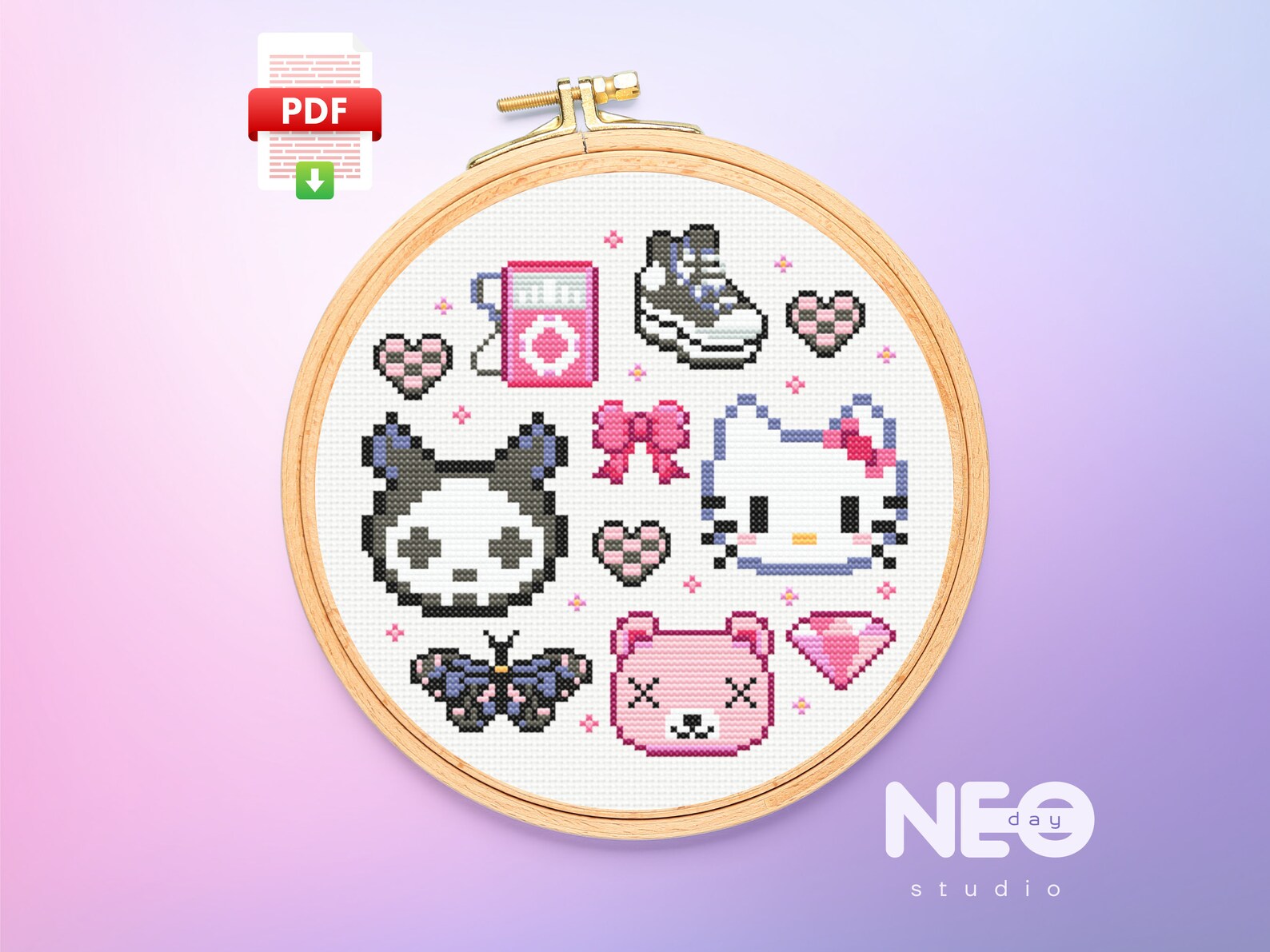Y2K Pastel Goth Cross Stitch Pattern Keeper PDF Downloadable Scenecore ...