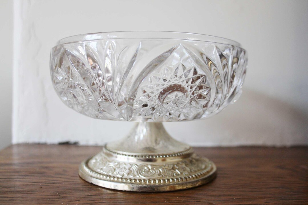 Vintage Mayell Queen Anne Ep on Zinc Footed Crystal Cut Glass Bowl Made ...