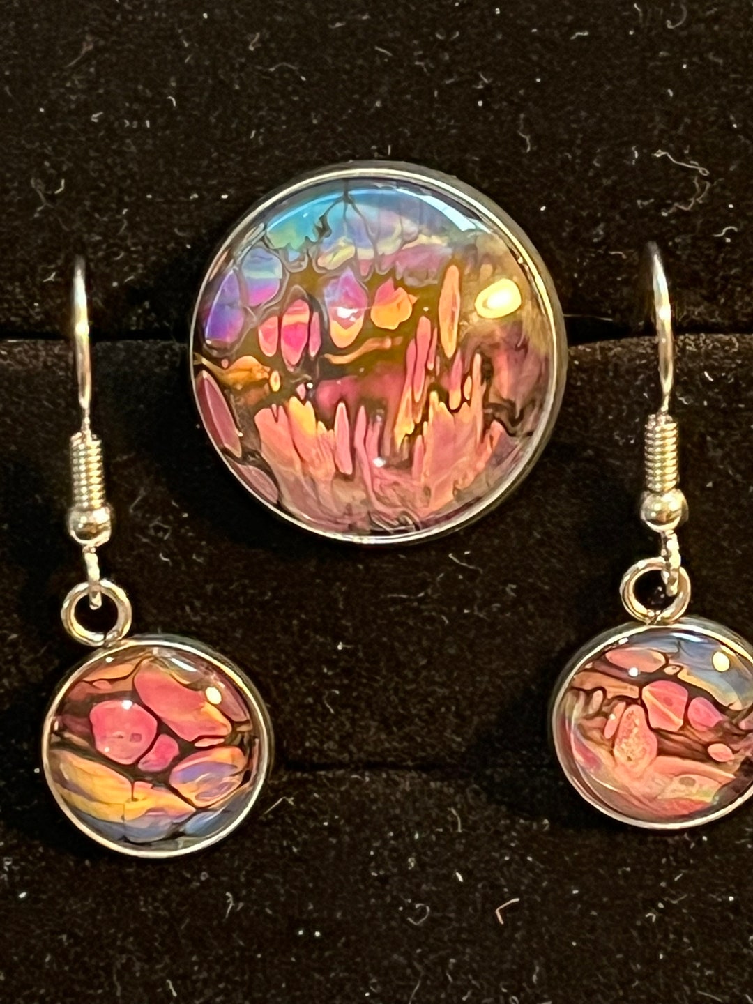 Fluid Art Acrylic Skin Jewelry Set ring Earrings Multiple Options ...