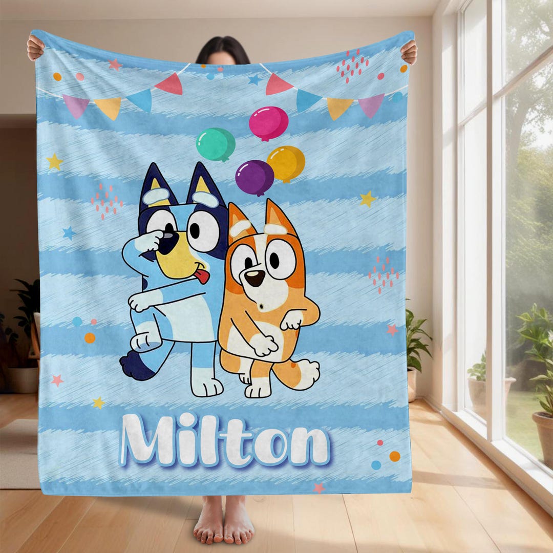 Custom Bluey Blanket,cute Bluey Blanket,girl Blanket With Text,birthday ...