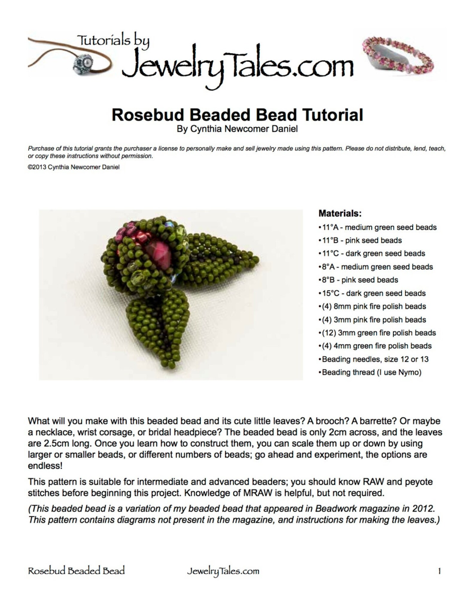 Beaded Bead Tutorial Rosebud Digital Download (includes Leaves) - Etsy