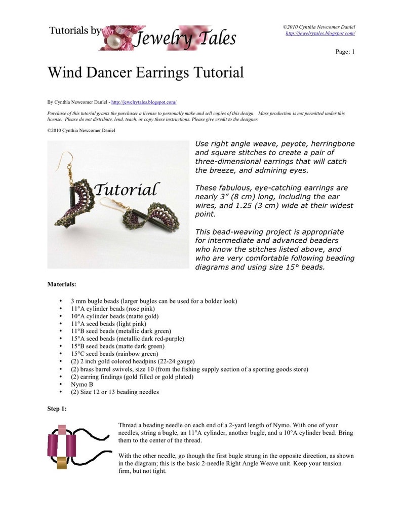 Beaded Earrings Tutorial Wind Dancer Digital Download - Etsy
