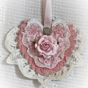 4 Shabby Scrappy HEART Ornament Lace Trims Chic Decoration - Etsy