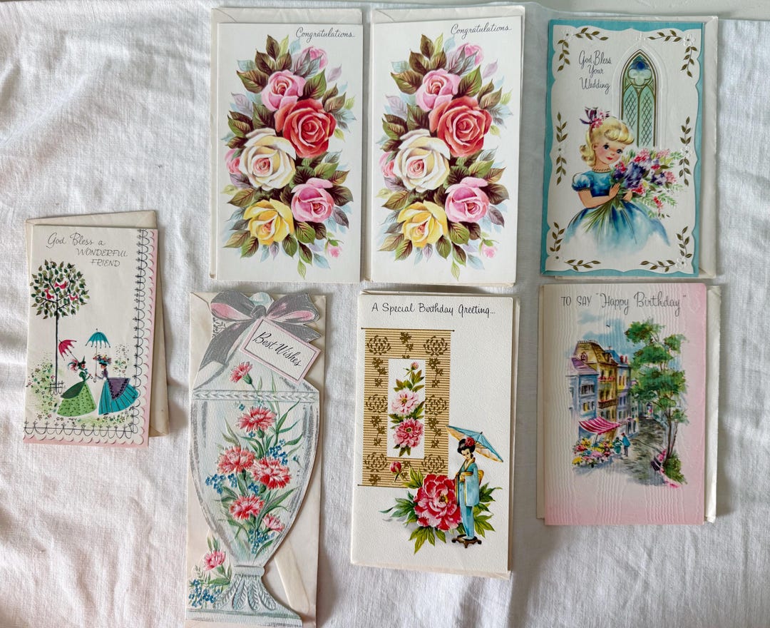 7 1940s NEW Old Stock Unused Vintage Cards Card Scrapbooking Crafting ...