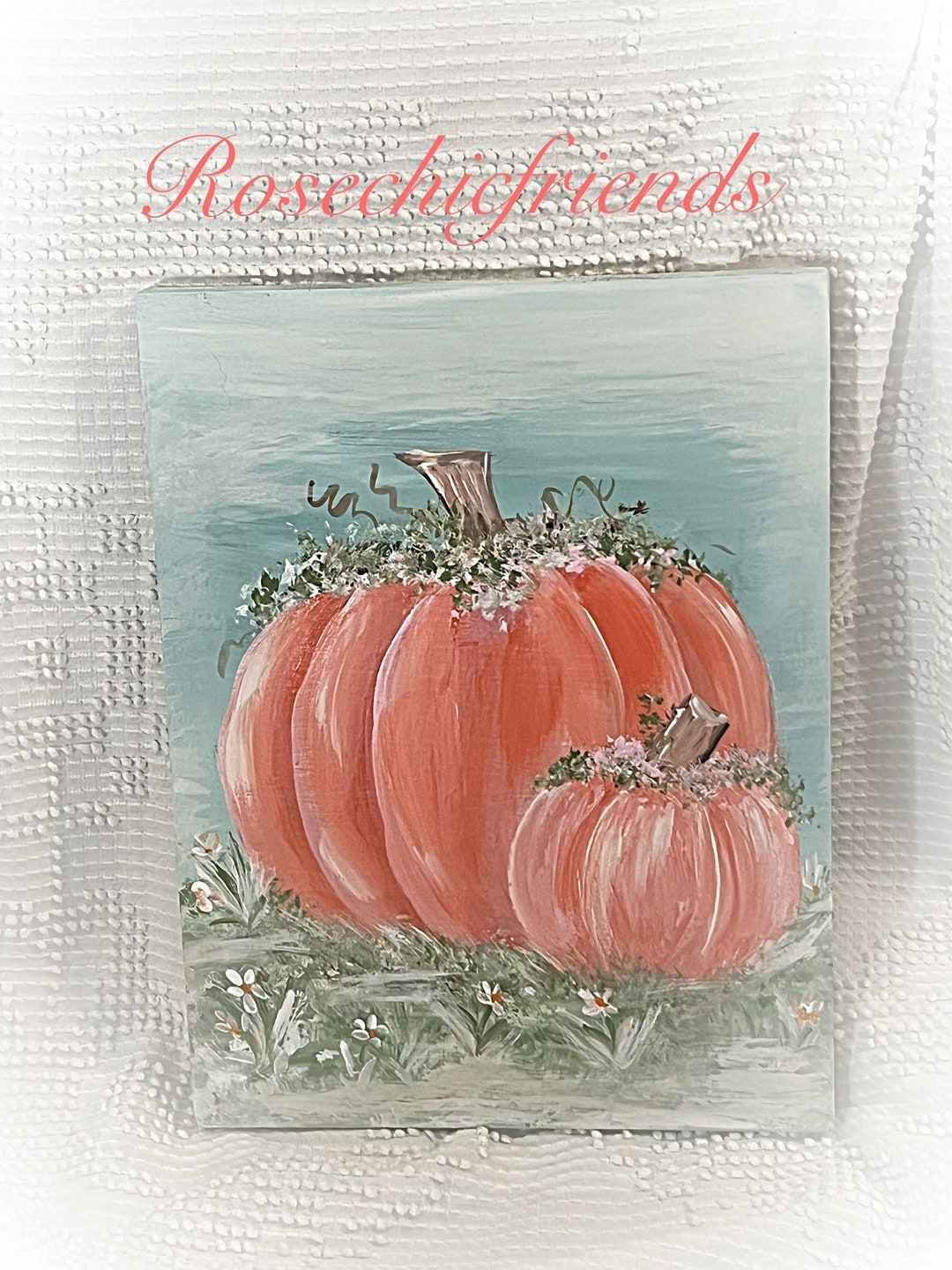 12x9 Coral Pink Pumpkin Original Art Painting Shabby Chic Fall Hand ...
