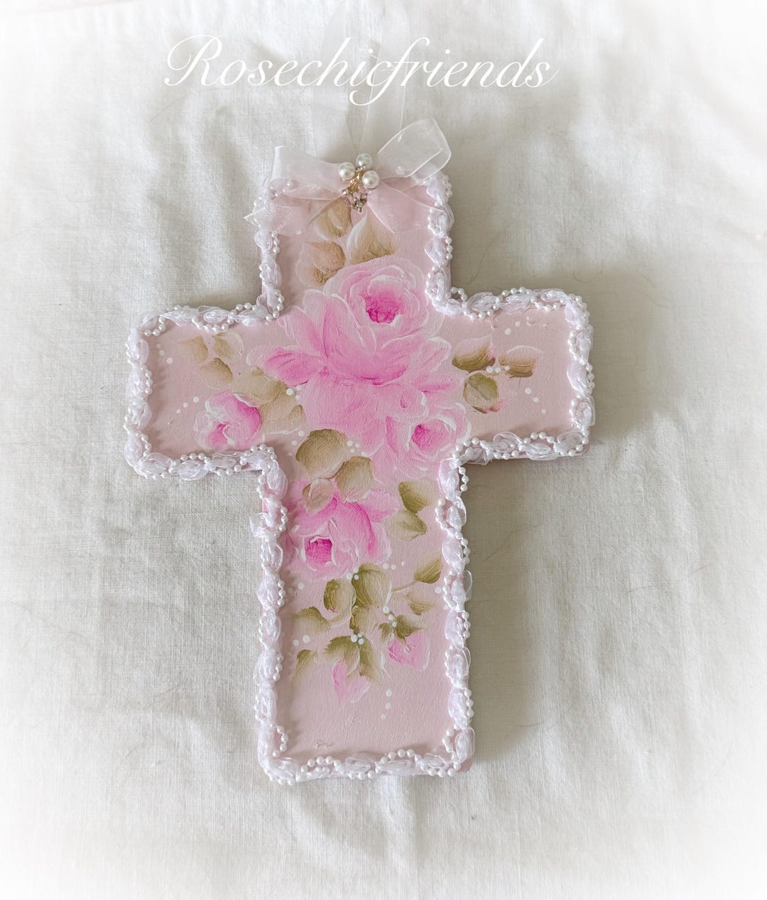 Spring Easter CROSS Shabby Chic Pink Hand Painted Roses - Etsy