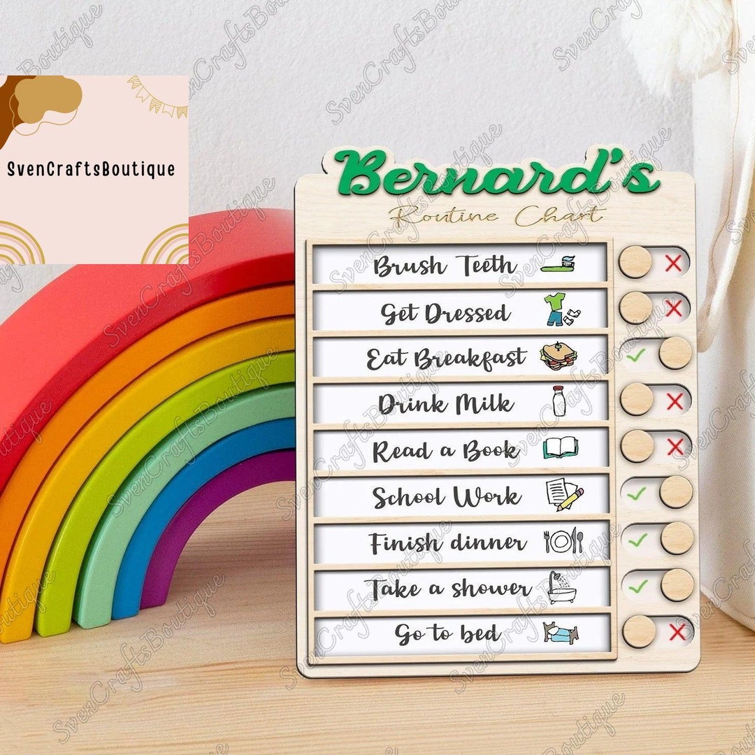 Personalized Kids Wooden Routine Chart, Wooden Chore Chart for Kids ...