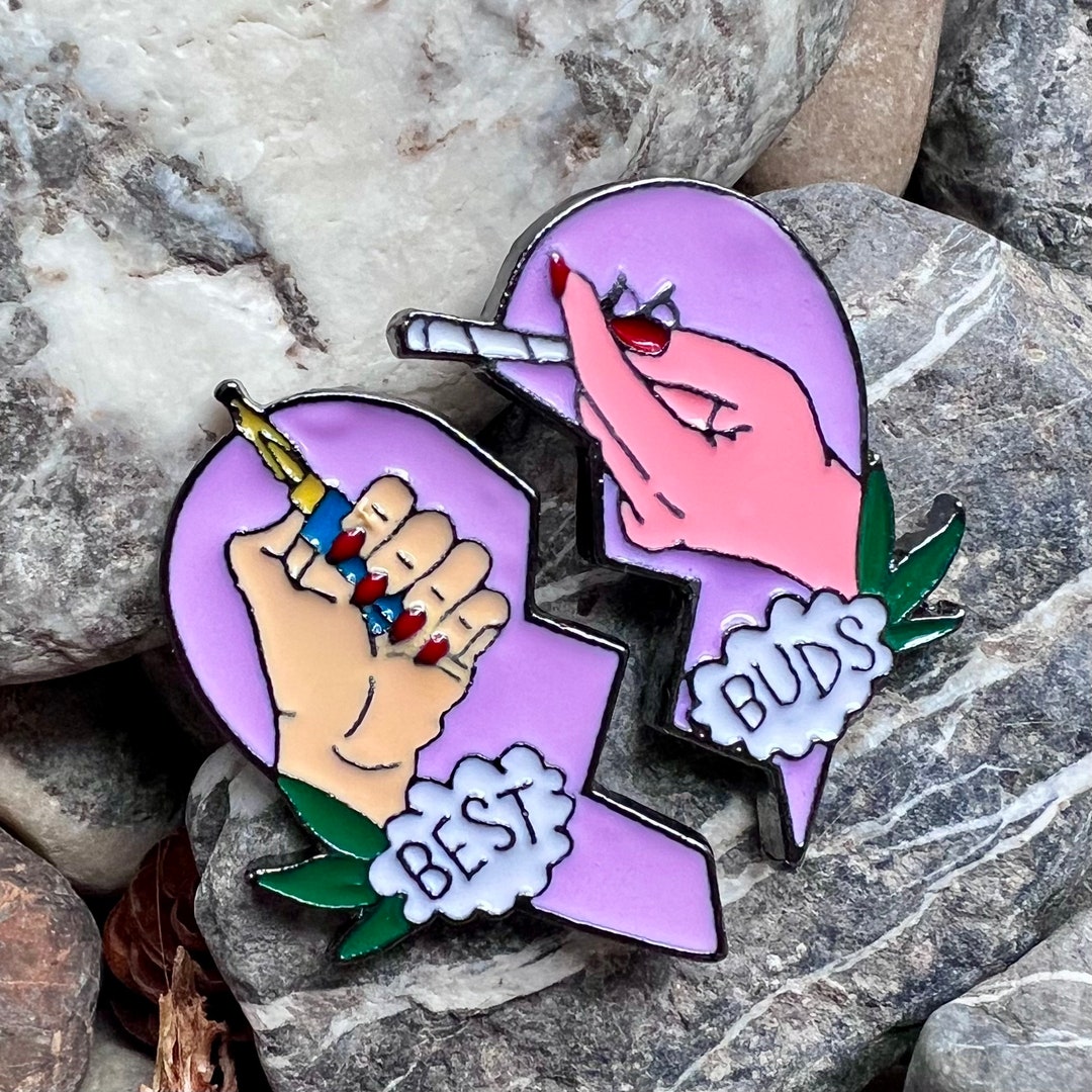 Best Friends Best Buds Pot Smoker Joint Vape Heart Sharing Enamel Pin ...