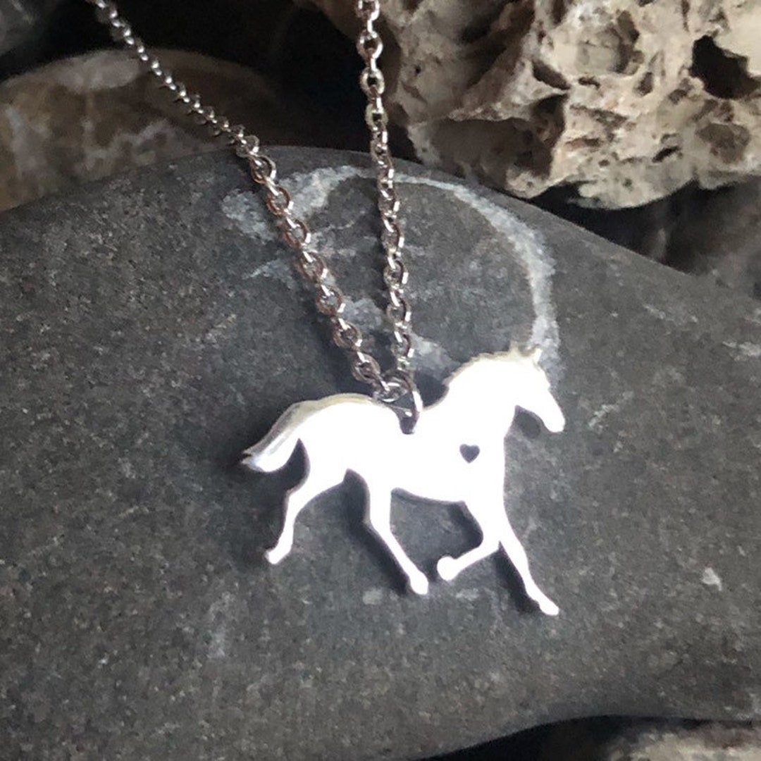 Stainless Steel Galloping Horse Heart Horse Lover Necklace Silver Gold ...