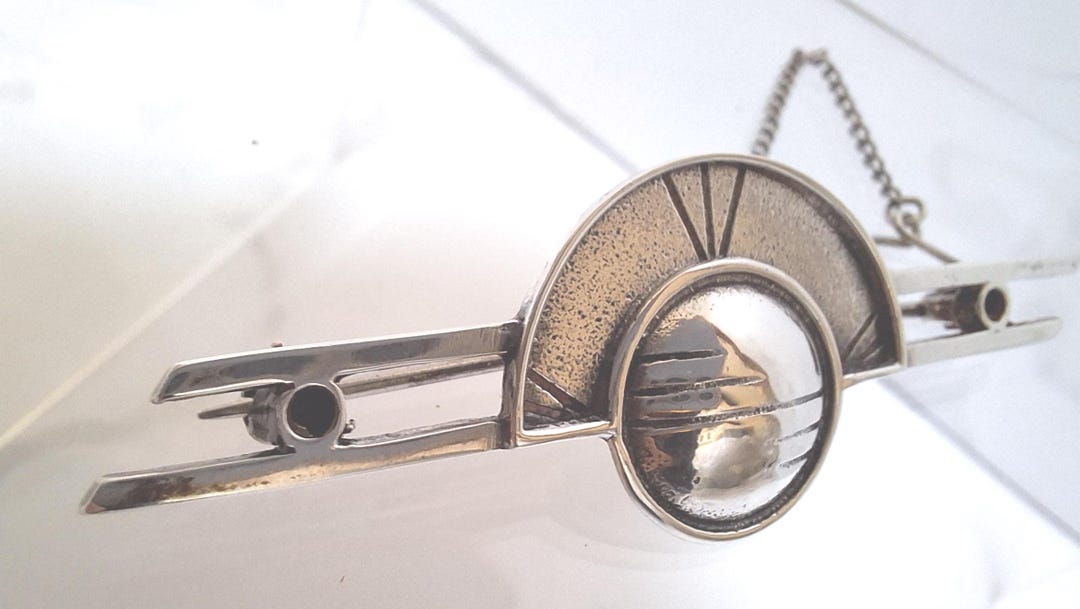 Art Deco Style 'rising Sun' Sterling Silver Bar Brooch With Safety ...