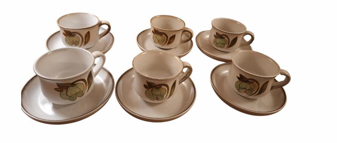 Denby Troubadour Tea/coffee Cups & Saucers X 6 Set Vintage Stoneware - Etsy
